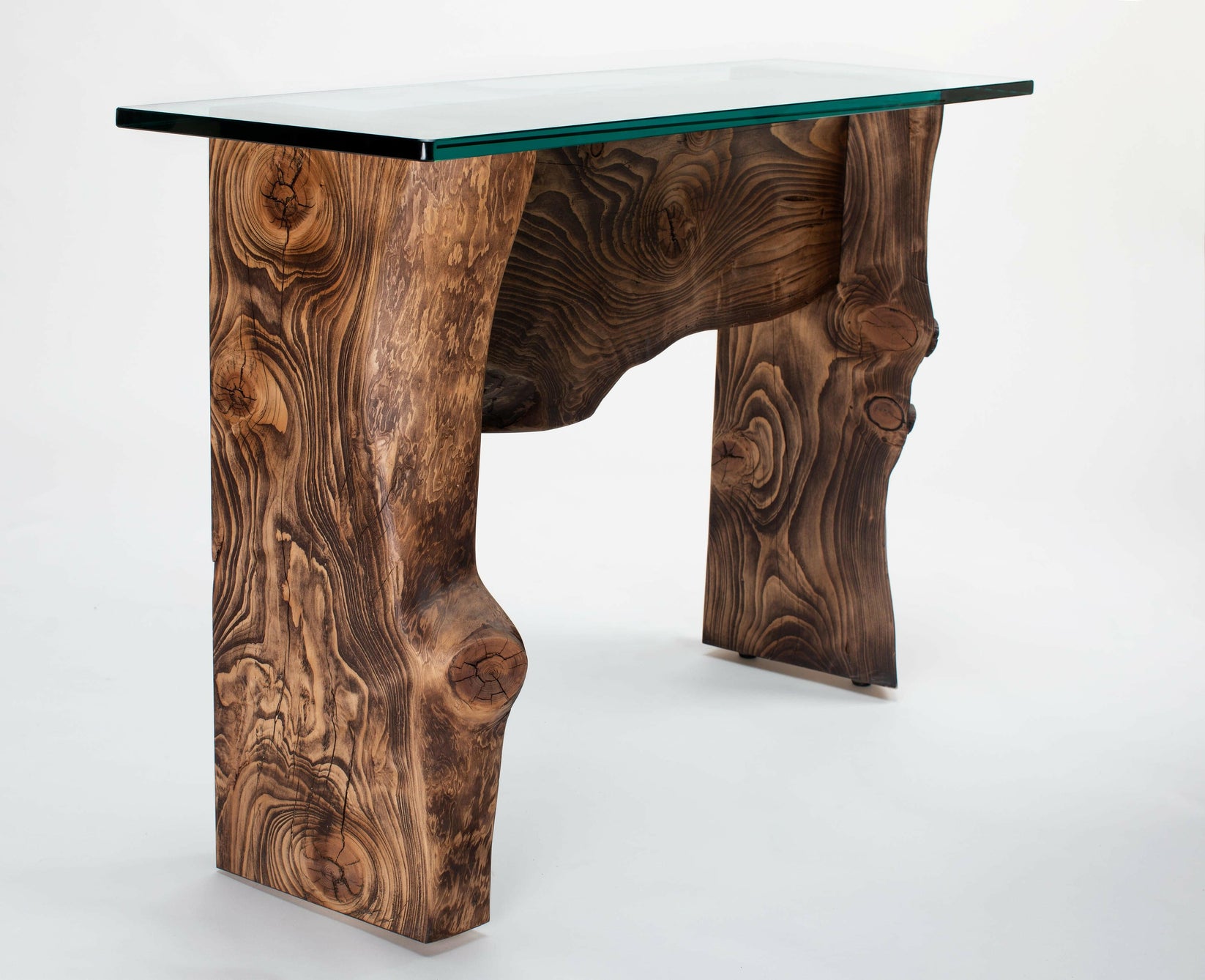 Nature Inspired Organic Console Table with Glass Top – The Carpentry ...